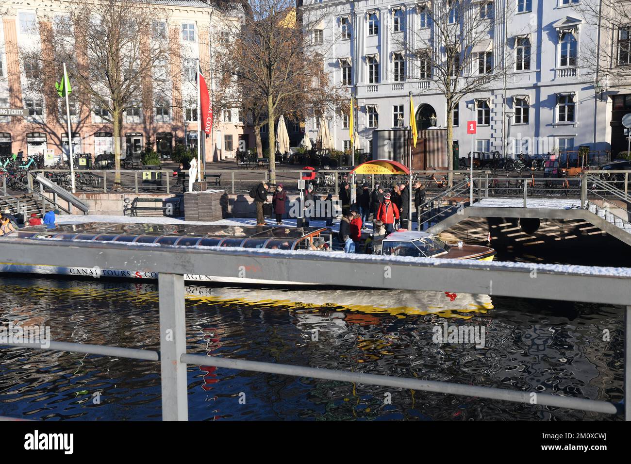 Copenhagen/Denmark/08 December 2022/ Winter tourists boarding on Canal ...
