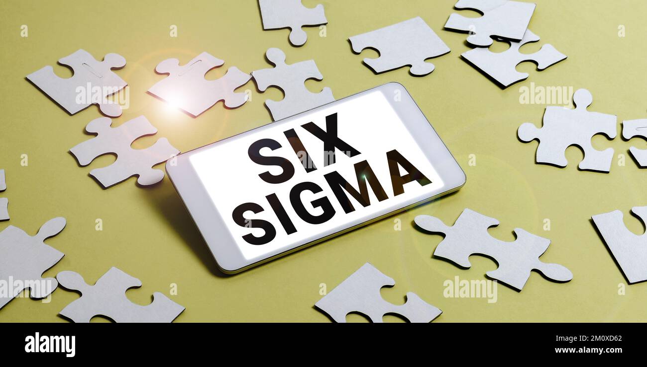 Sign displaying Six Sigma. Concept meaning management techniques to ...