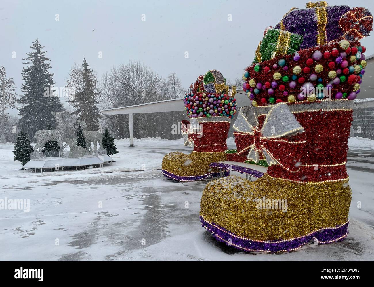 A New Year's Eve installation during a snowfall in the city centre ...