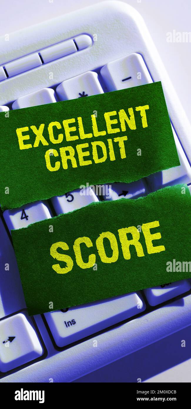 Hand writing sign Excellent Credit Score. Internet Concept person's ...