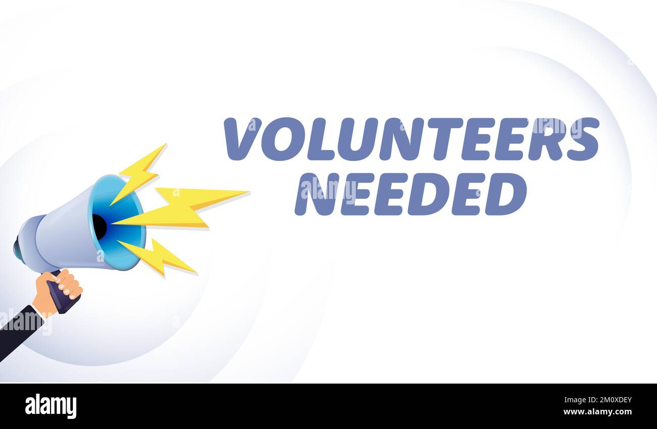 Hand hold megaphone. Volunteers needed, realistic 3d megaphone ...