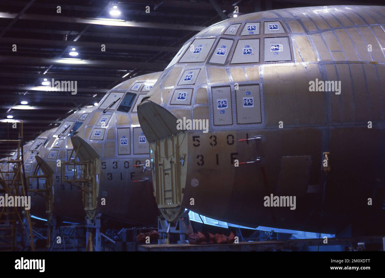 The construction of a C 130 air craft at the Lockheed plant in Marietta ...