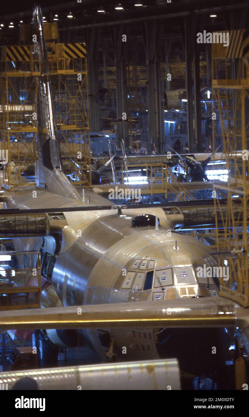 The construction of a C 130 air craft at the Lockheed plant in Marietta ...