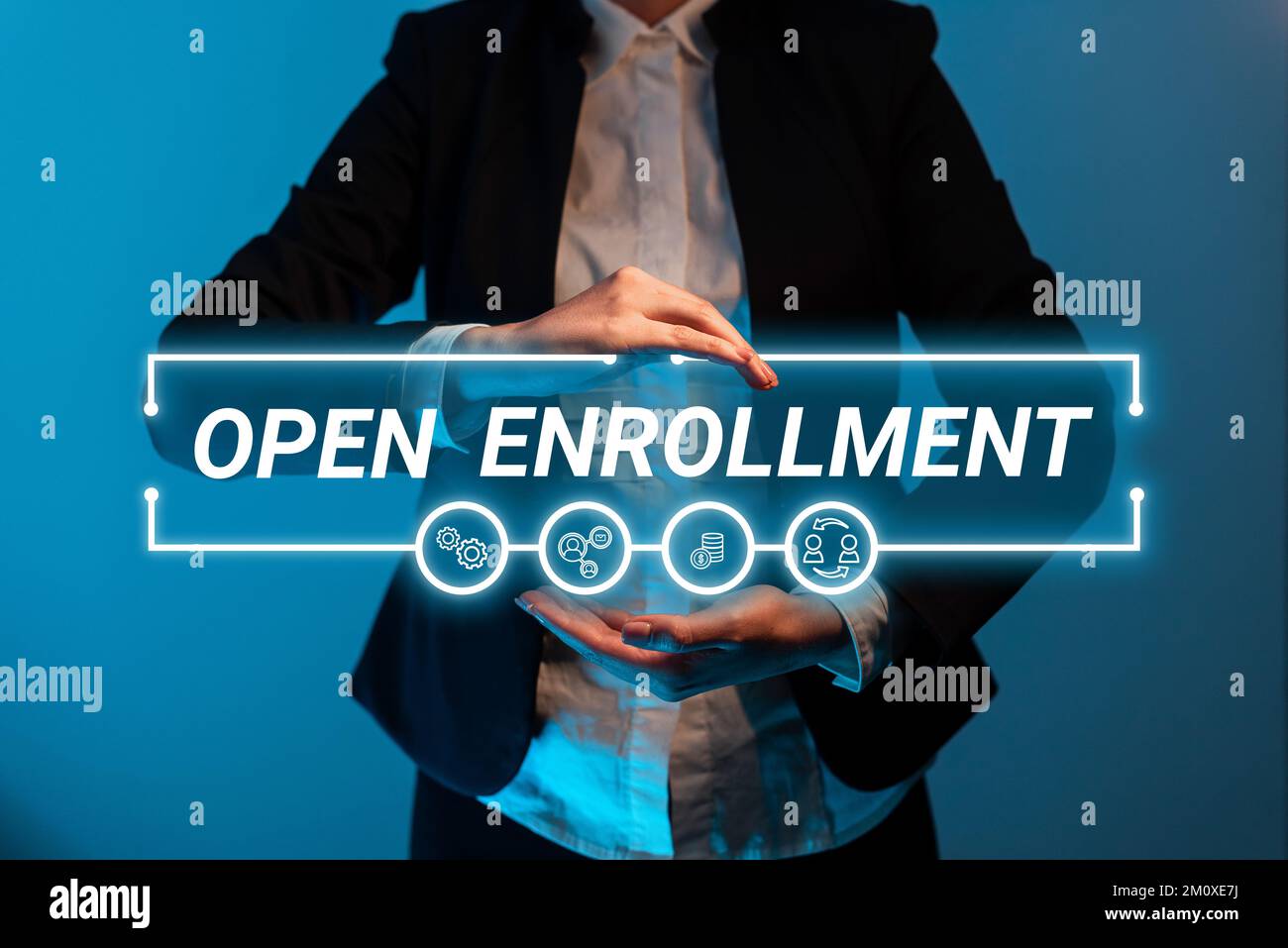 Sign displaying Open Enrollment, Word Written on The yearly period when ...