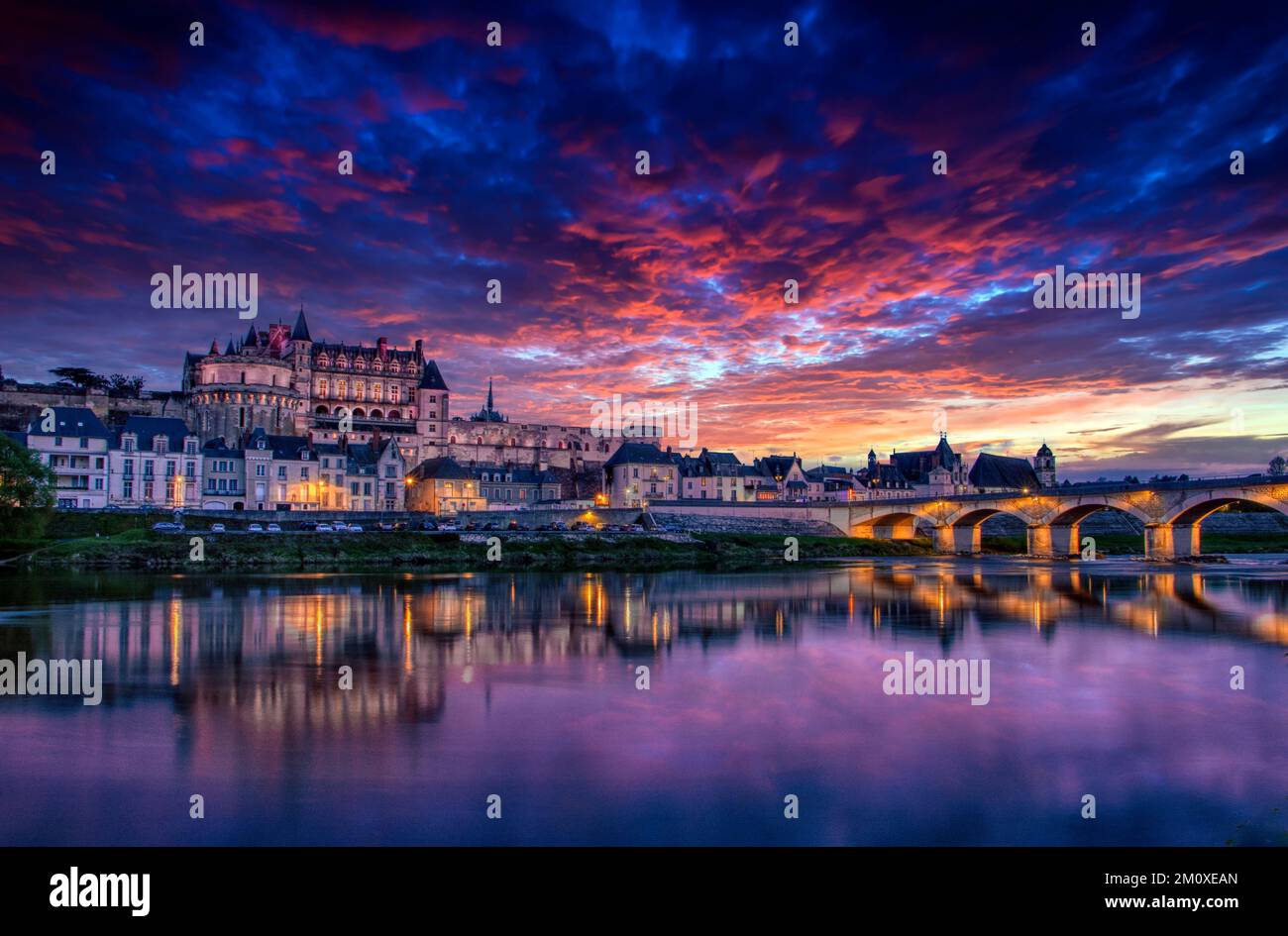 The royal Chateau at Amboise and ancient bridge in the Loire Valley in ...