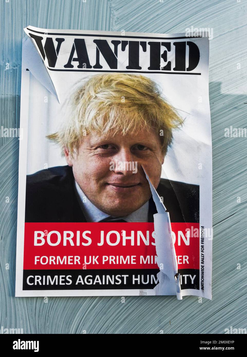 Photograph of former UK prime minister Boris Johnson on a wanted poster ...