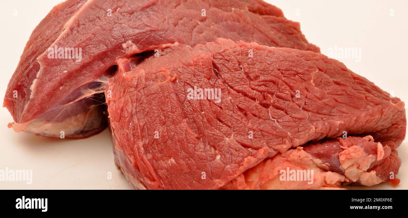 Clean very fresh red raw cow meat beef, isolated on white background ...