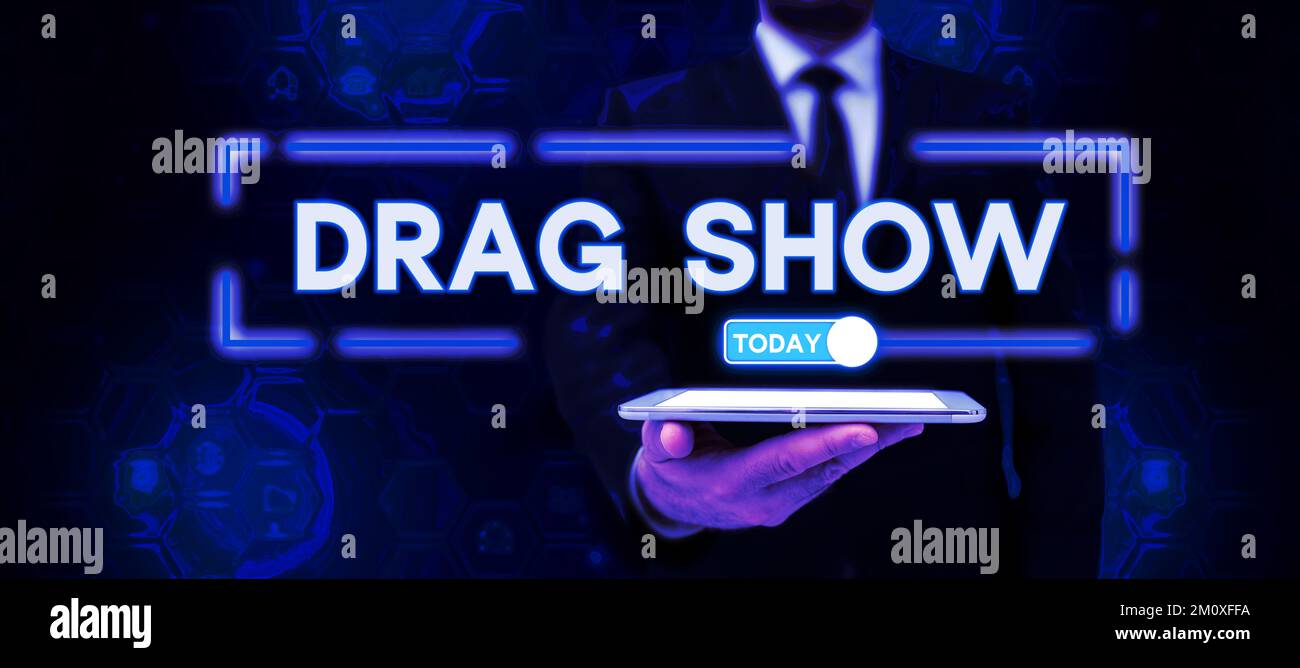 Hand writing sign Drag Show. Business idea competitive event where two ...