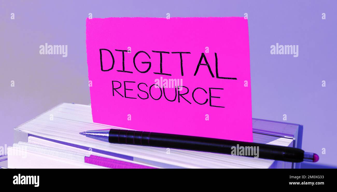 Sign displaying Digital Resource. Internet Concept content that distributed digitally over the ...
