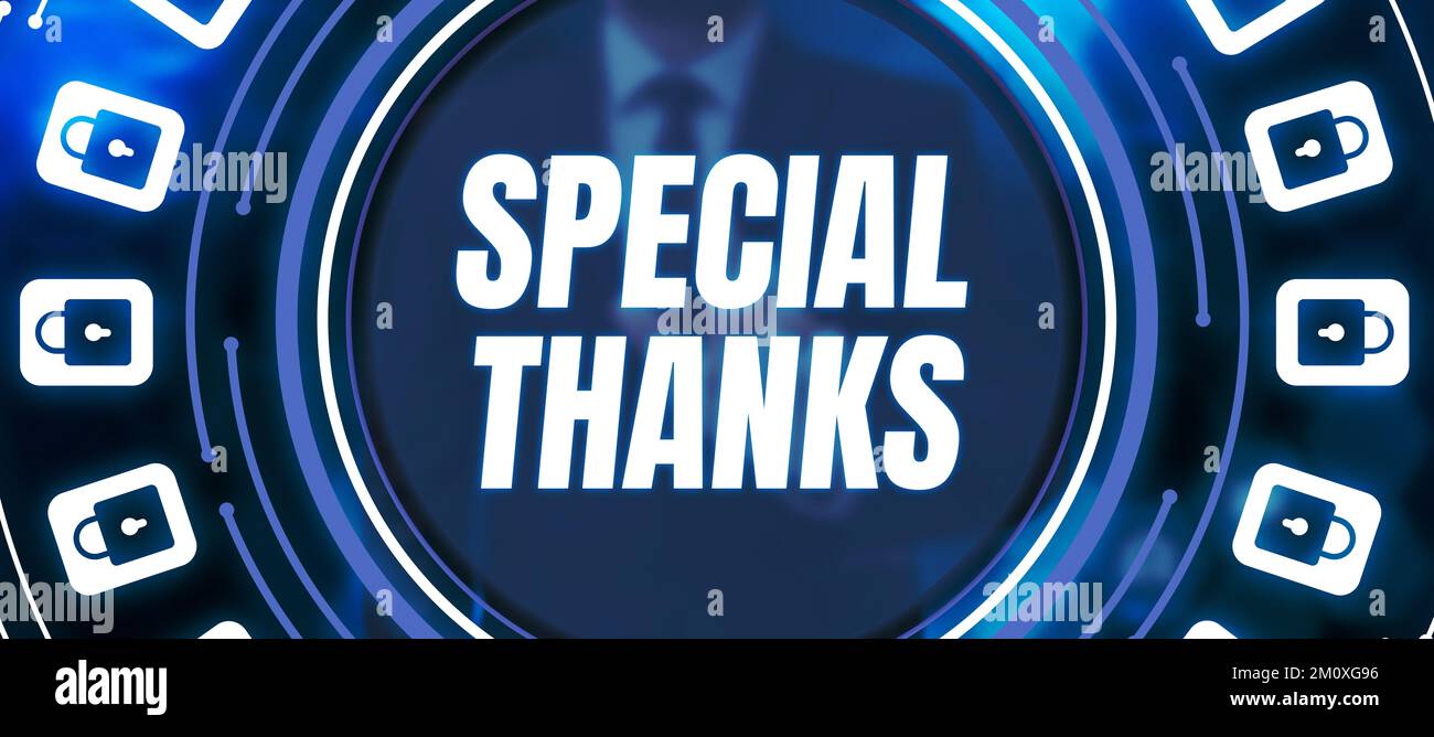 Writing displaying text Special Thanks. Business overview expression of appreciation or ...