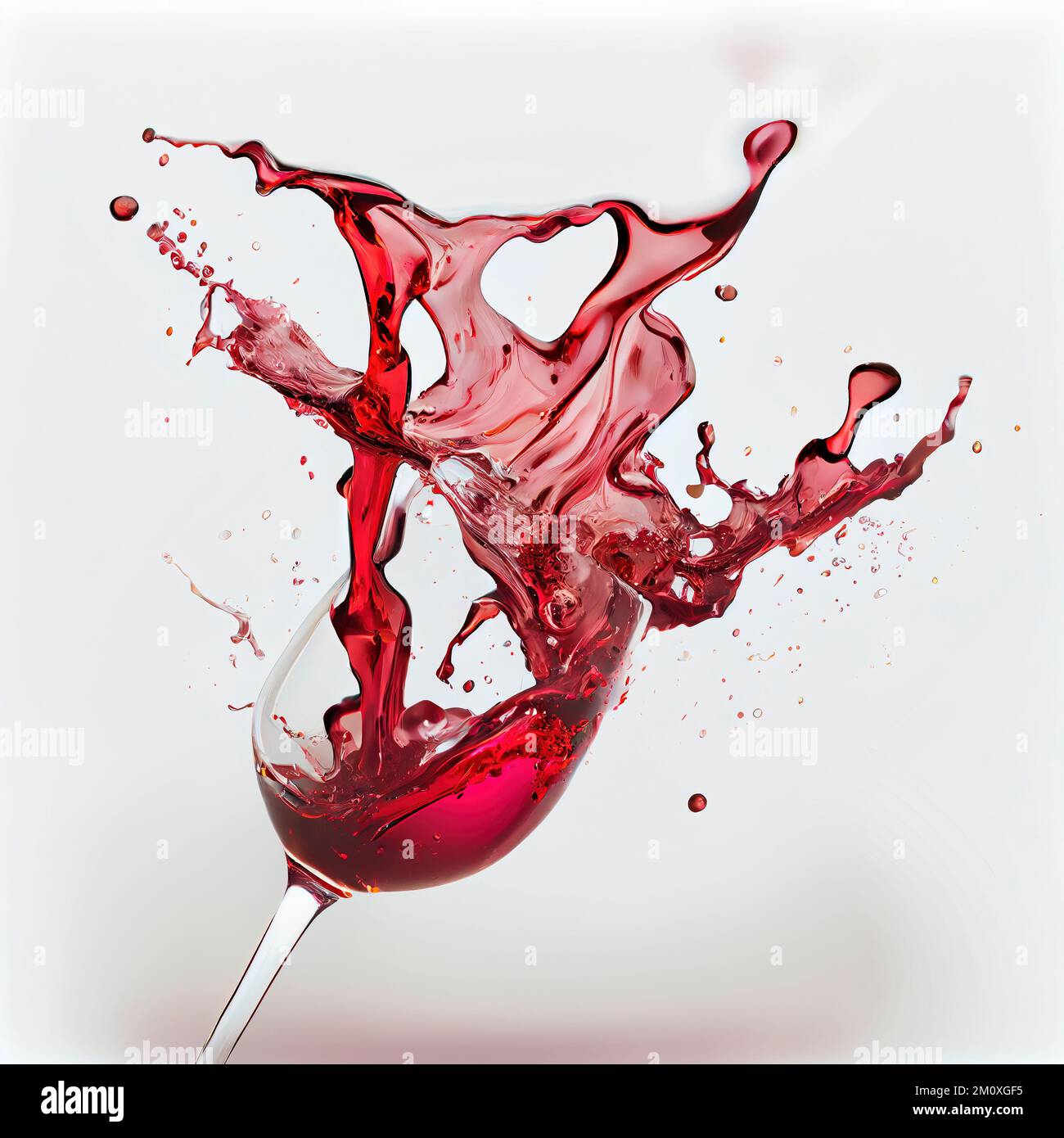 Merlot, wine glass with spilled wine. splash wine over white background ...