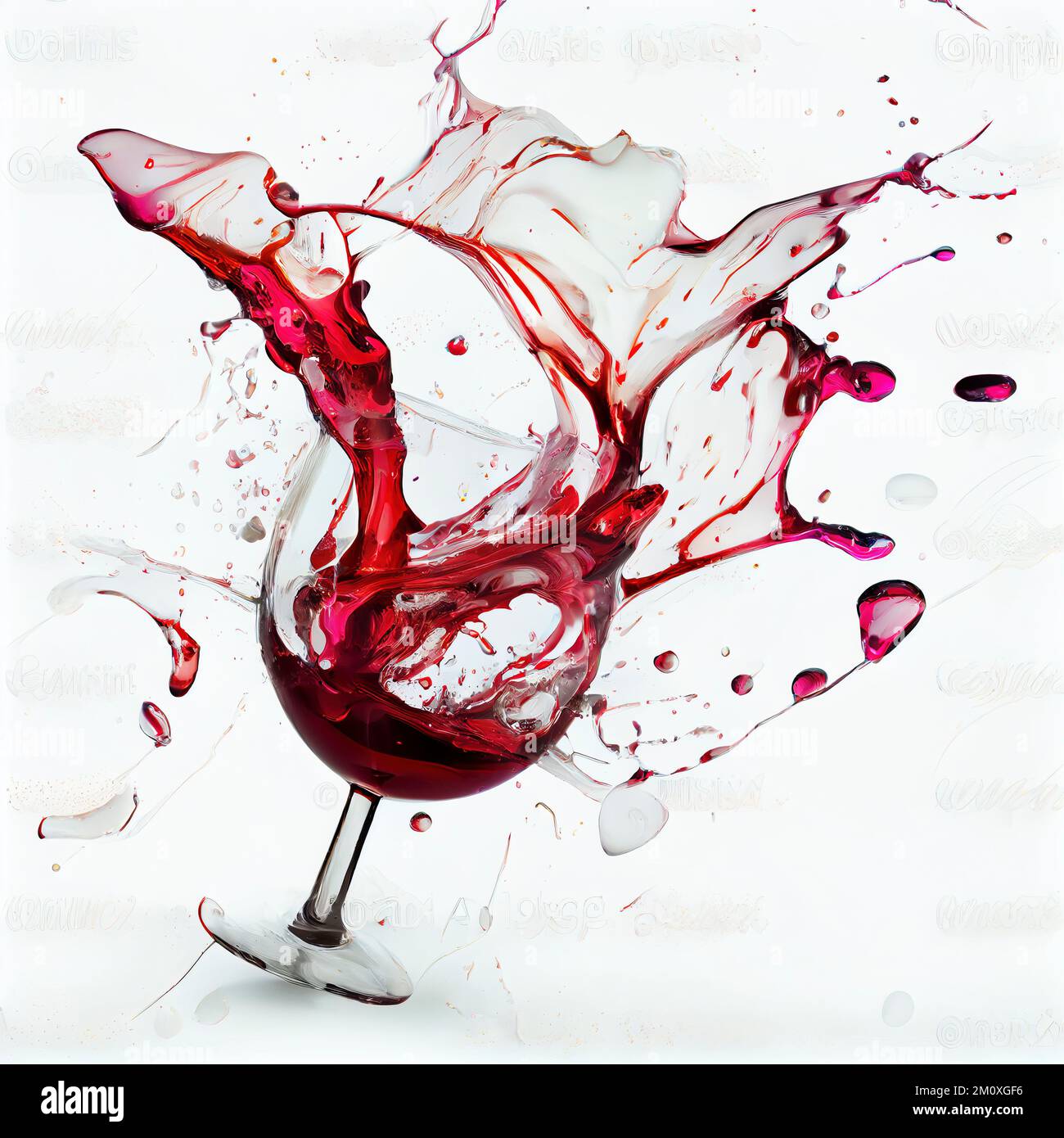 Merlot, wine glass with spilled wine. splash wine over white background ...