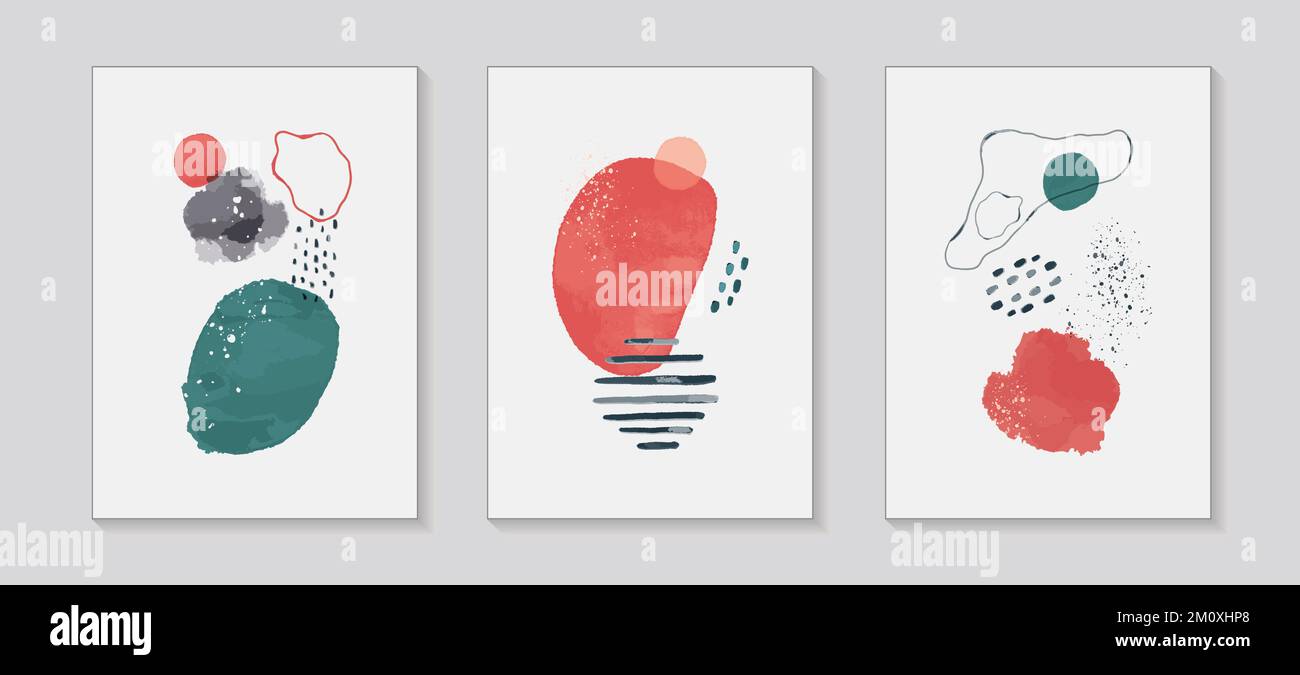 Set of three vector abstract posters painted with watercolors. To ...