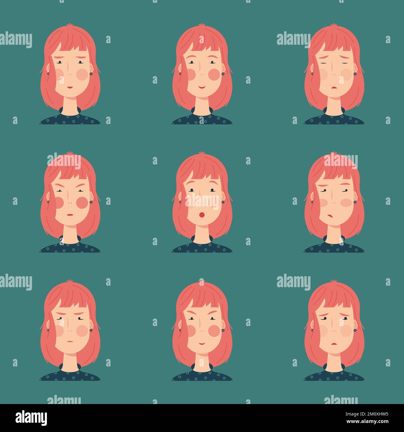 Avatars for social networks for one beautiful red-haired young woman ...