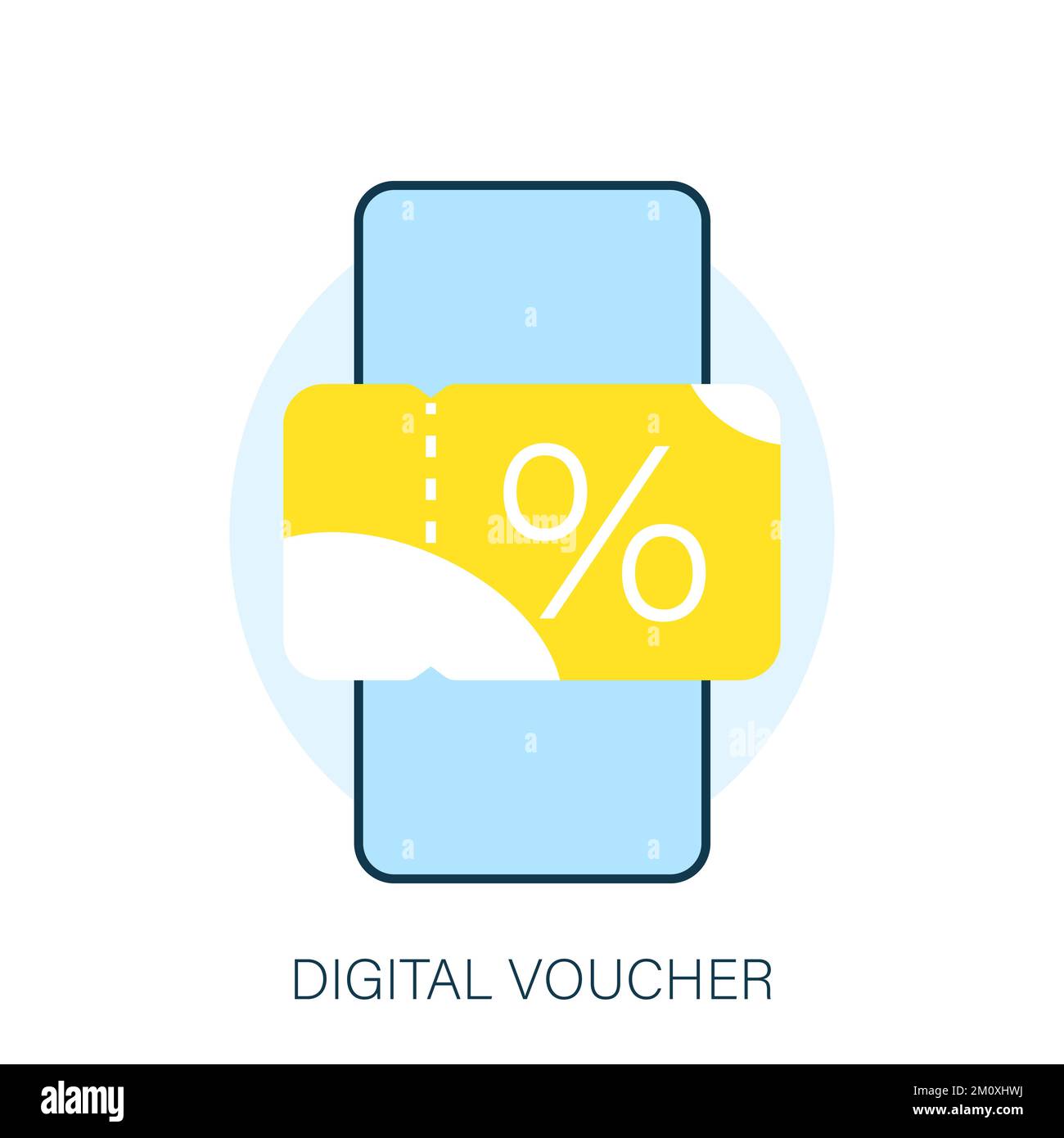 Digital voucher on phone screen. Concept illustration flat design ...