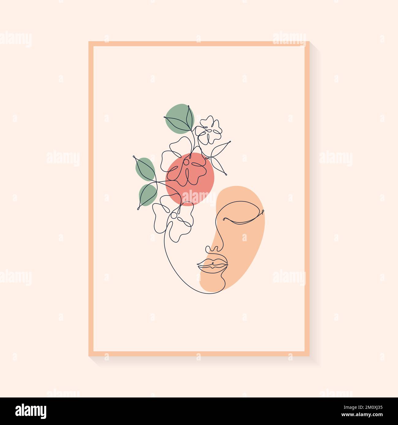 Abstract Minimal Woman Portrait One Line Drawing Vector Illustration