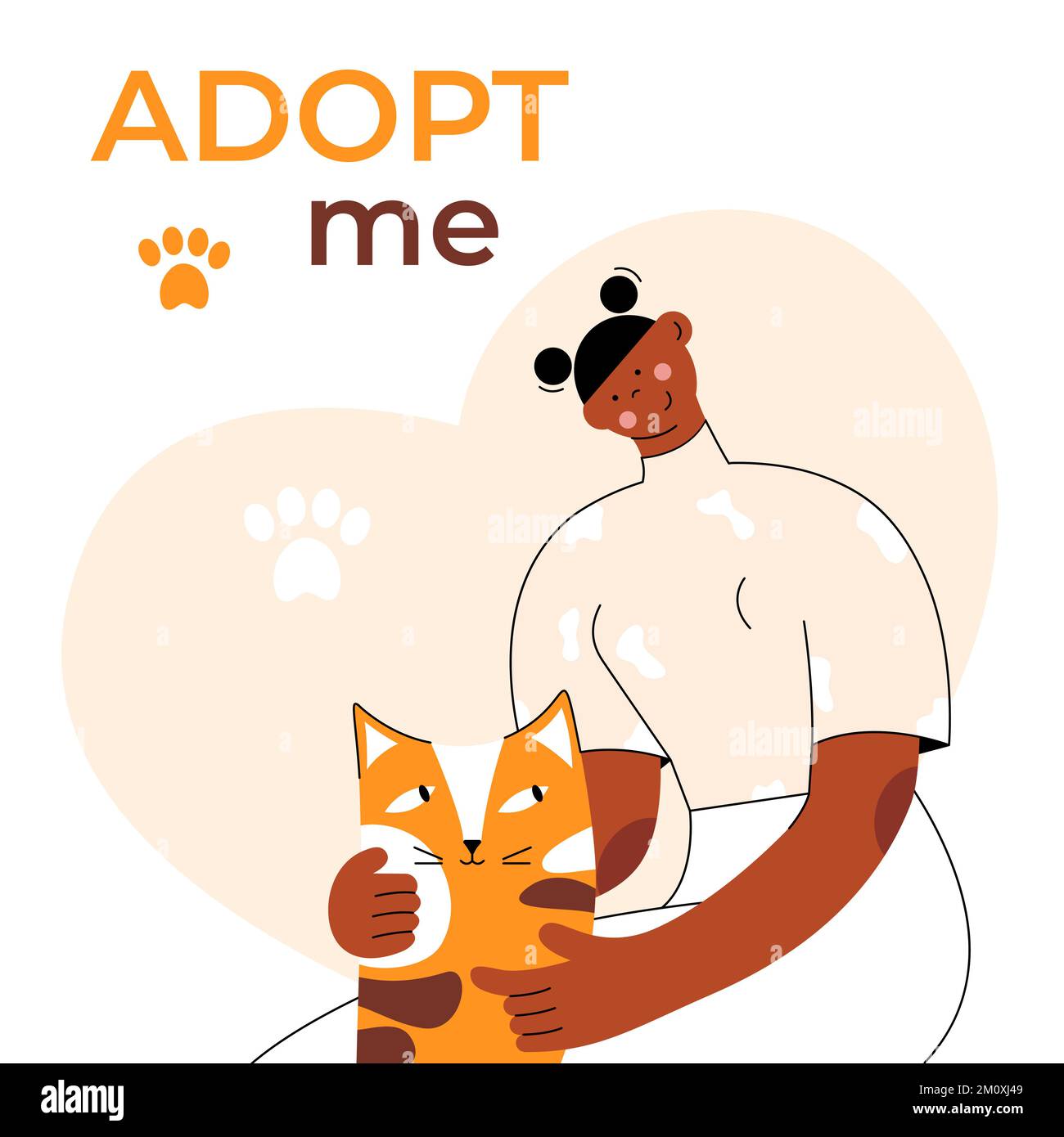 African-american young woman takes happy cat from the shelter. Flat ... African-american young woman takes happy cat from the shelter. Flat ...