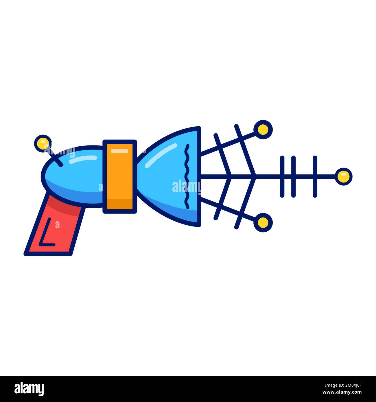 Cartoon retro blaster on white background. Yellow laser weapon on white ...