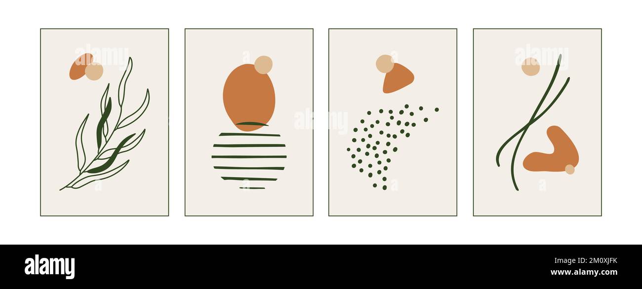 Set of four vector abstract posters in neutral tones to decorate ...