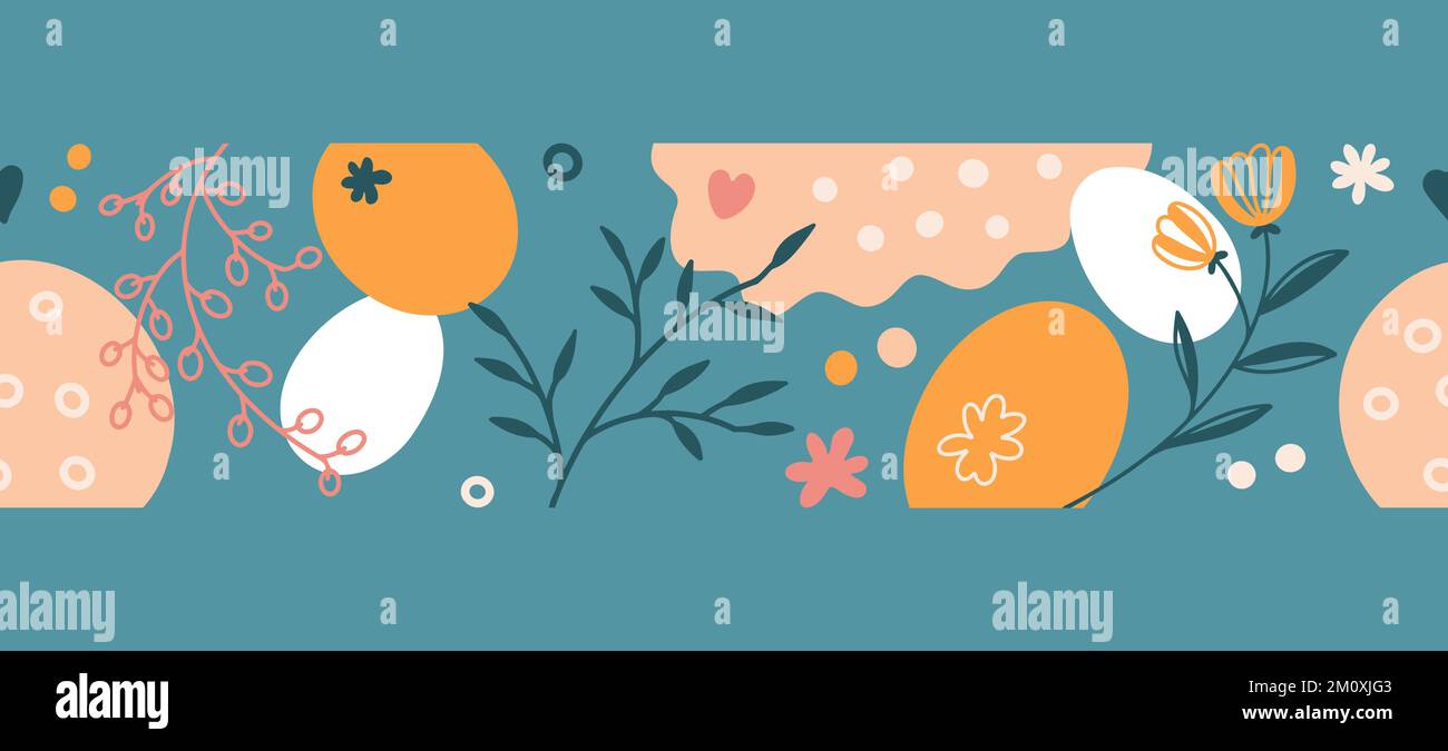 Happy Easter seamless web banner. Abstract composition in pastel ...