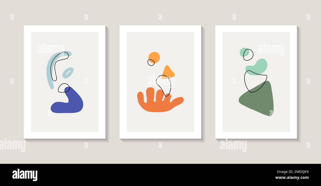 Set of three abstract posters with natural shapes and abstract corals ...
