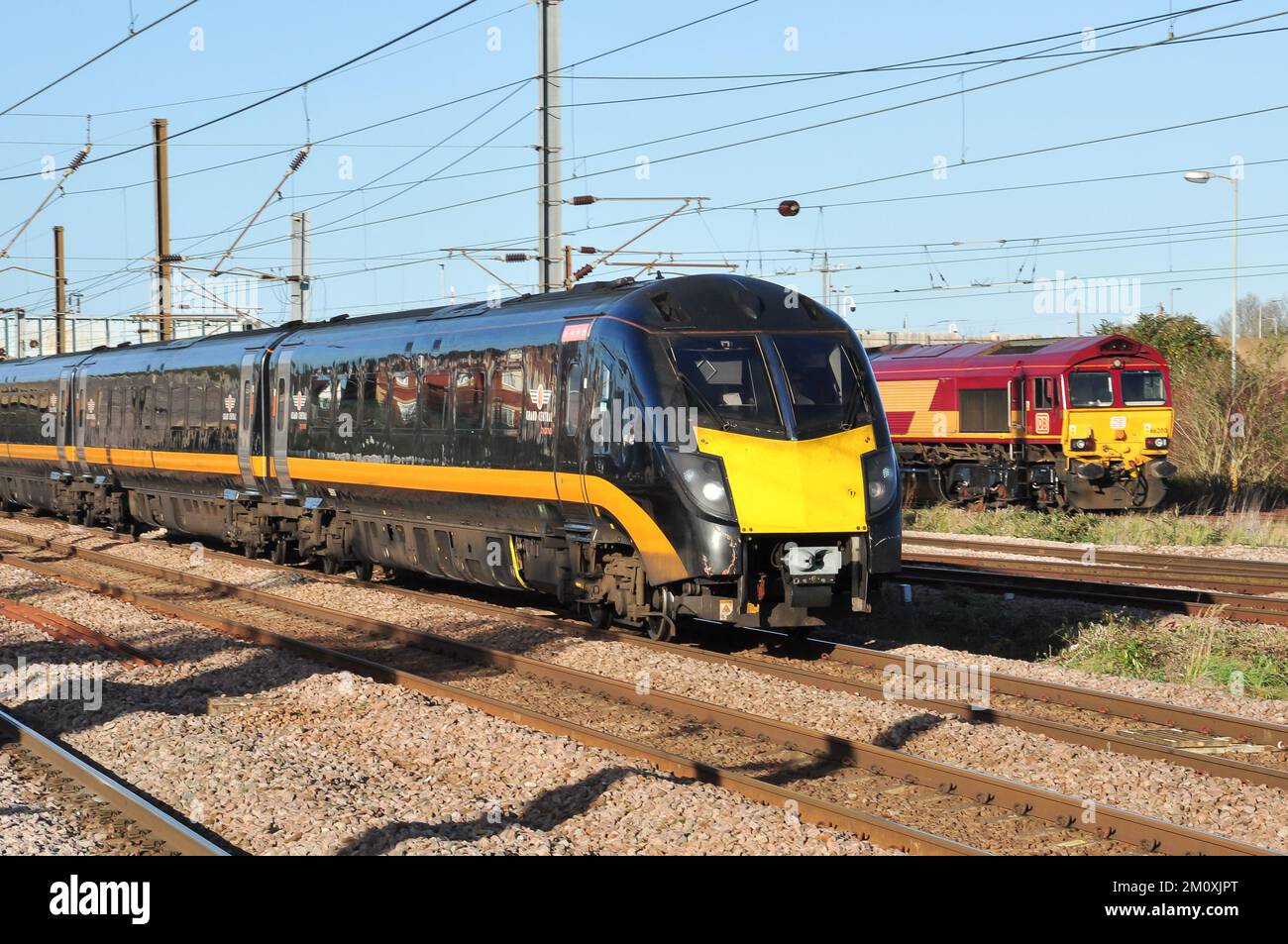Southbound 'Grand Central' class 180 Adelante approaching Peterborough ...