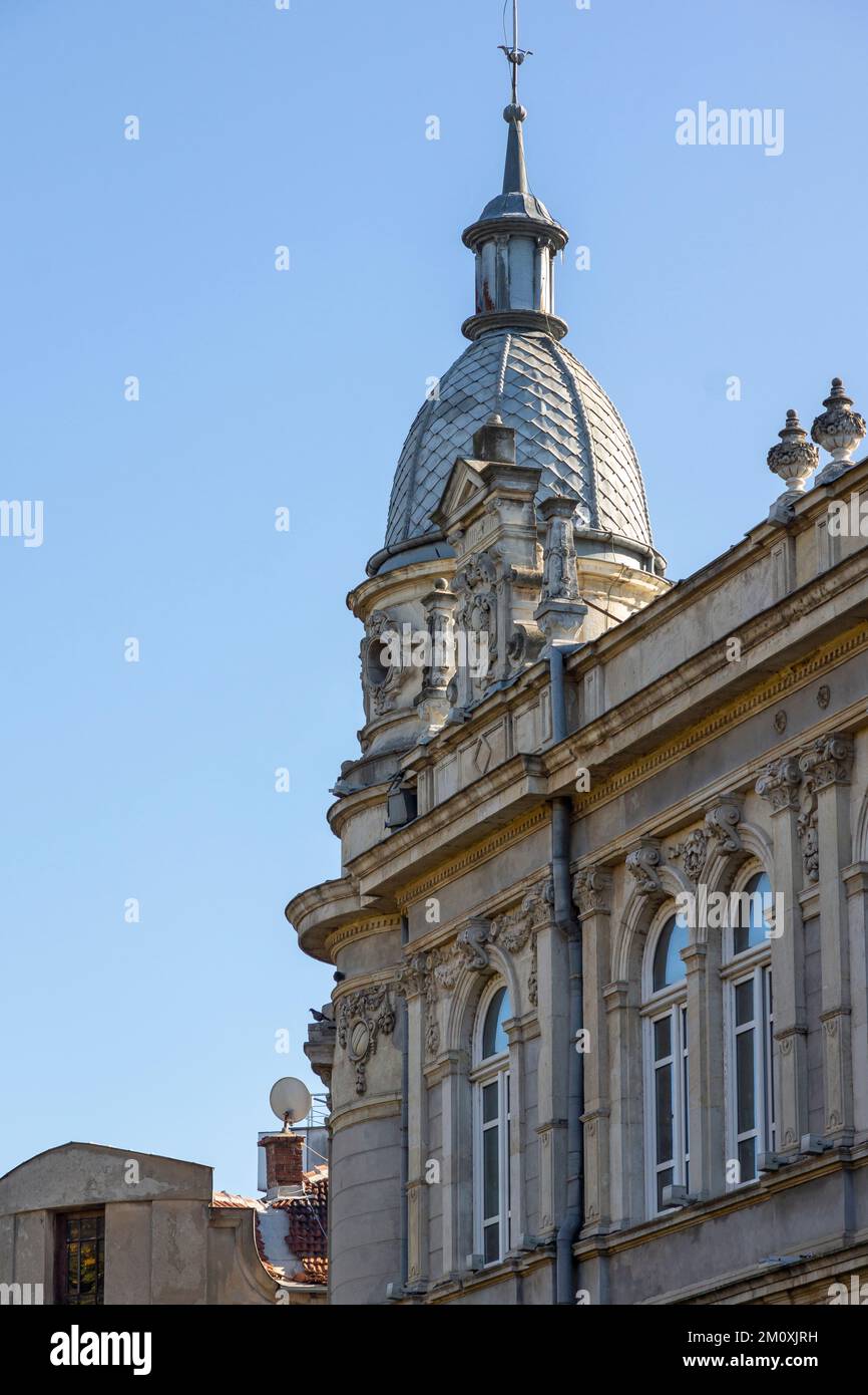 RUSE, BULGARIA -NOVEMBER 2, 2020: Typical Building and street at the ...