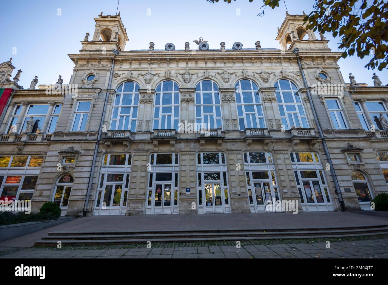 RUSE, BULGARIA -NOVEMBER 2, 2020: Typical Building and street at the ...