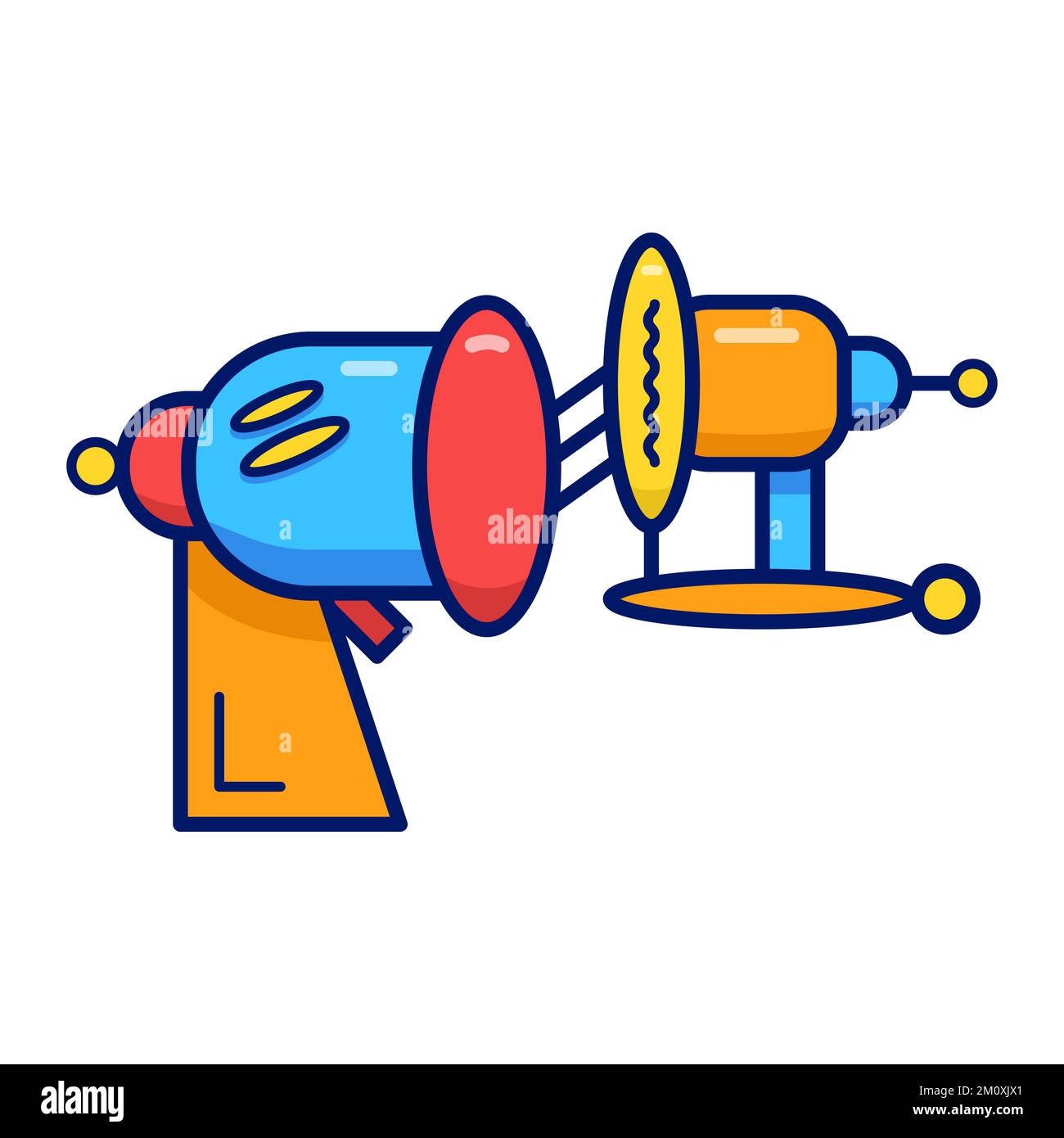 Vector flat illustration with cartoon retro blaster. Blue and yellow ...