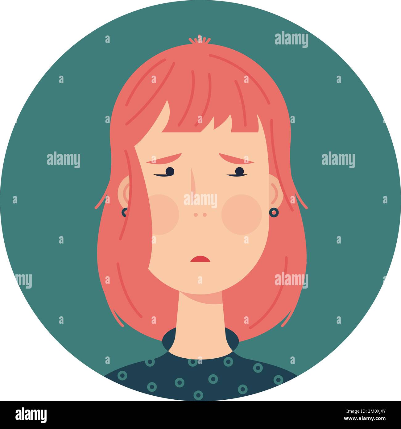 Cute avatar for one sad or resentment ginger hair young woman. Vector ...