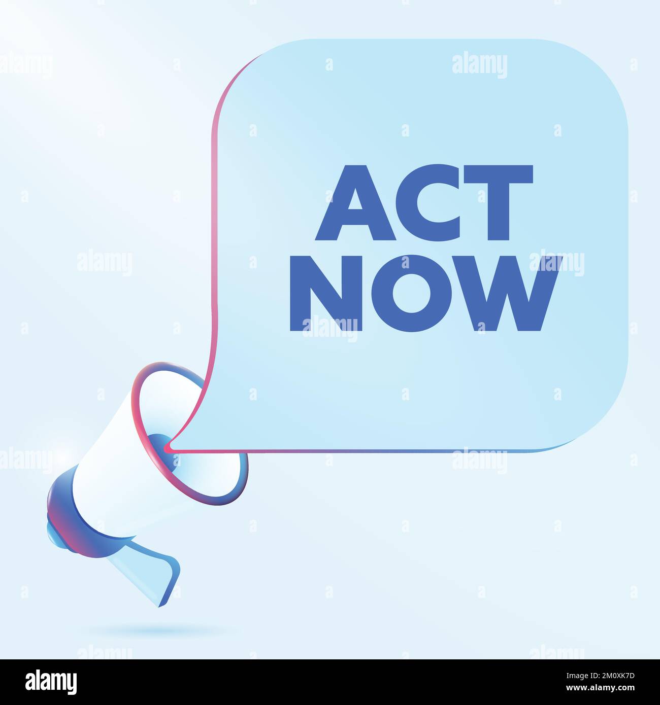 Act now text with 3d realistic megaphone vector illustration. Banner ...