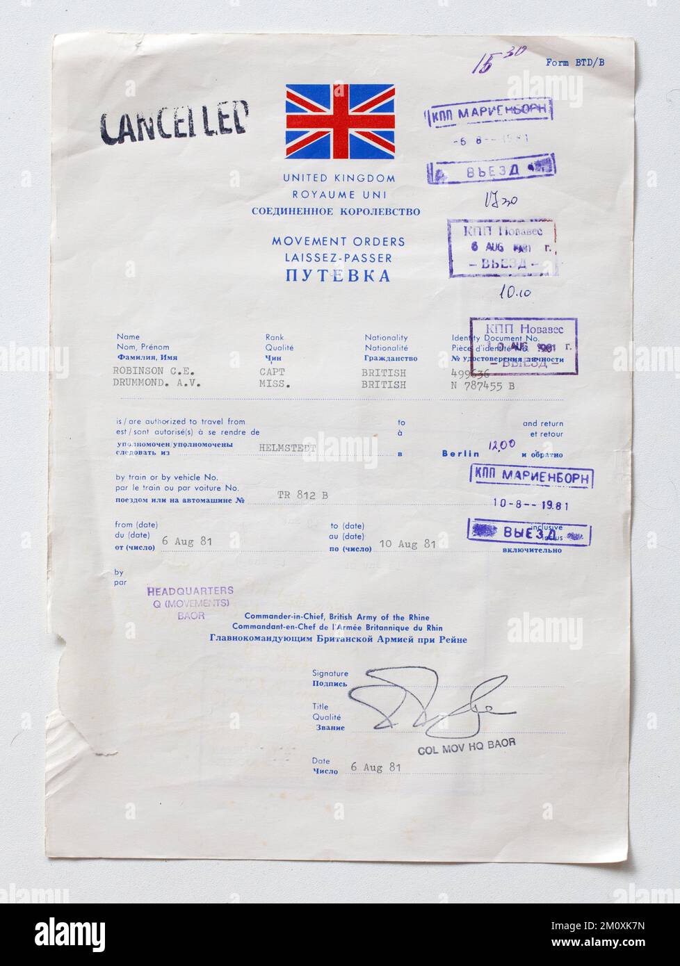 1980s Military British Army Movement Orders Stock Photo - Alamy
