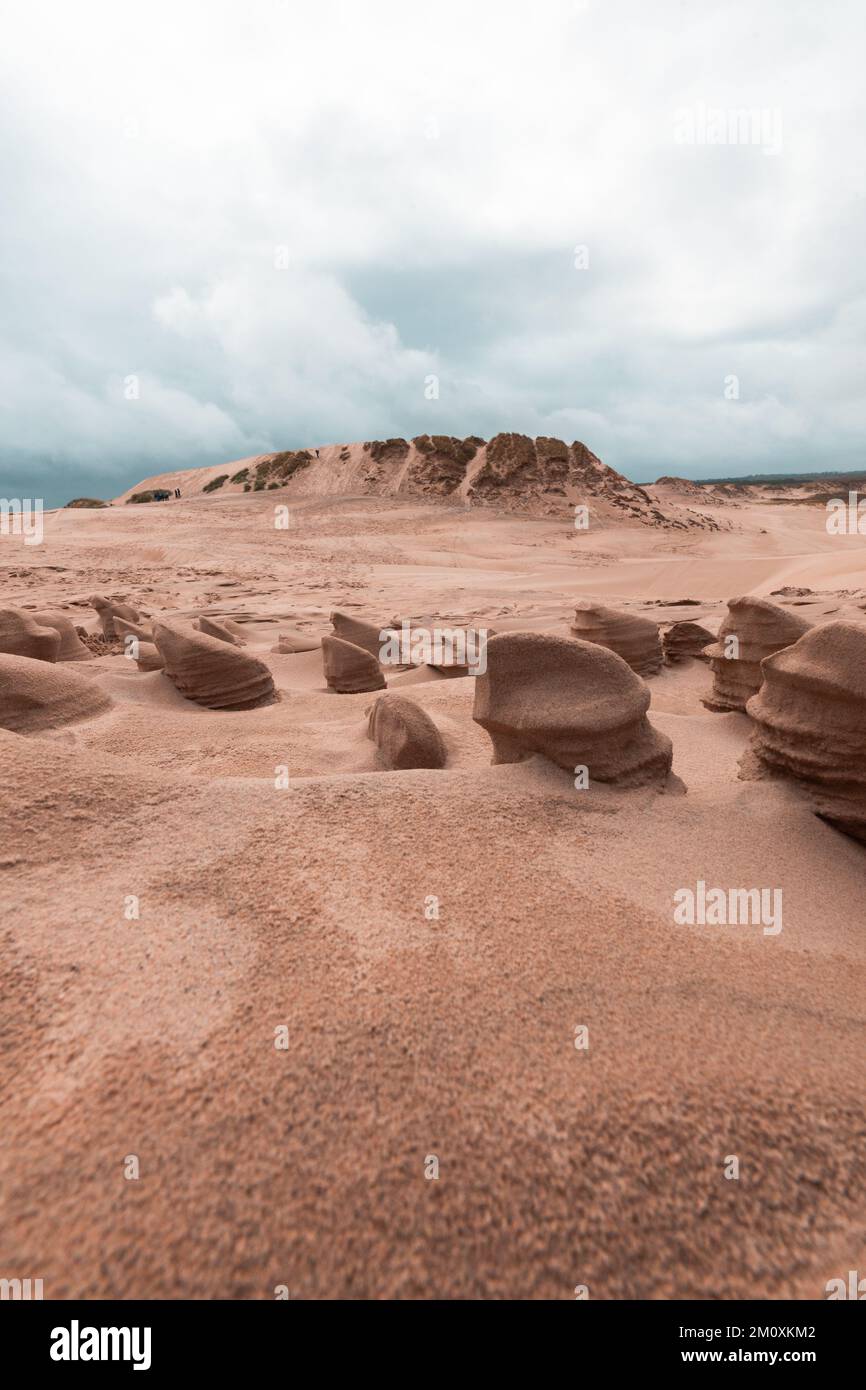 A beautiful scene of Rabjerg Mile coastal dune in Skagen, Denmark with ...