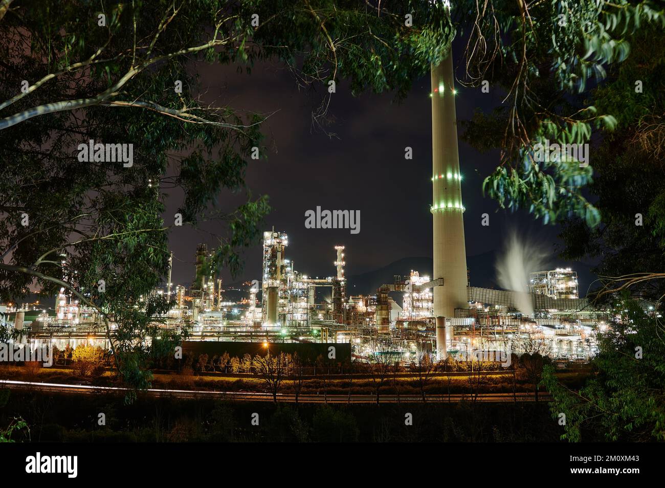 Main tower and chimneys of the Petronor refinery in the municipality ...