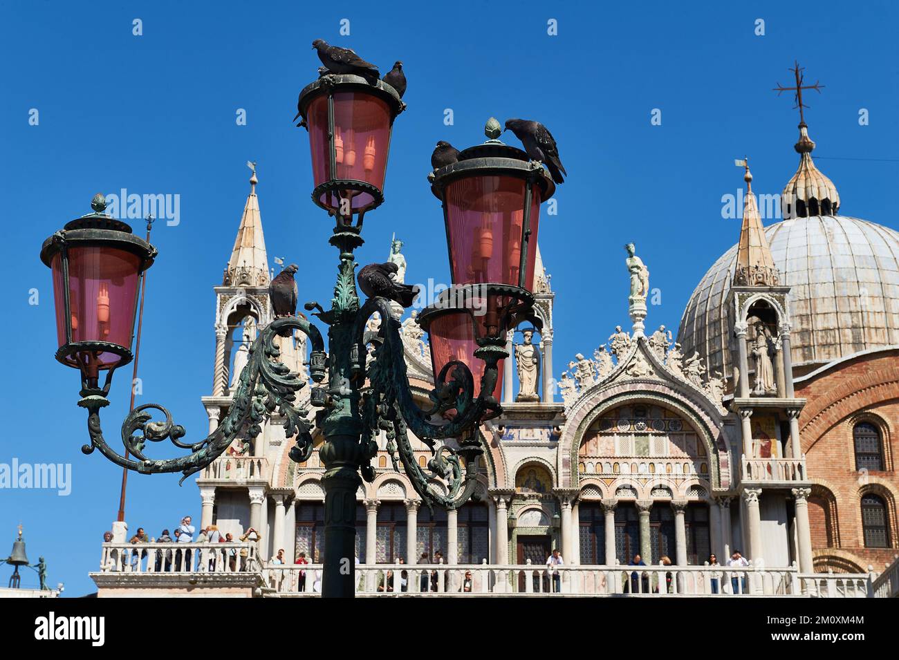 View of the street light in front of the Basilica in the Piazza San ...