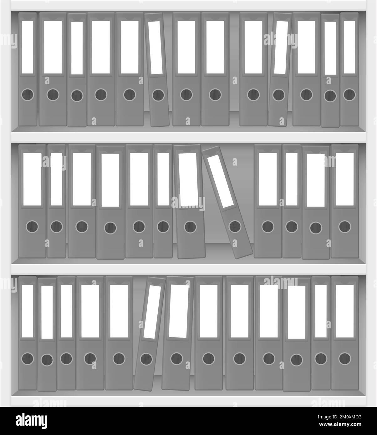 Gray ring binders brimful packed in a white book case, for a lot of ...