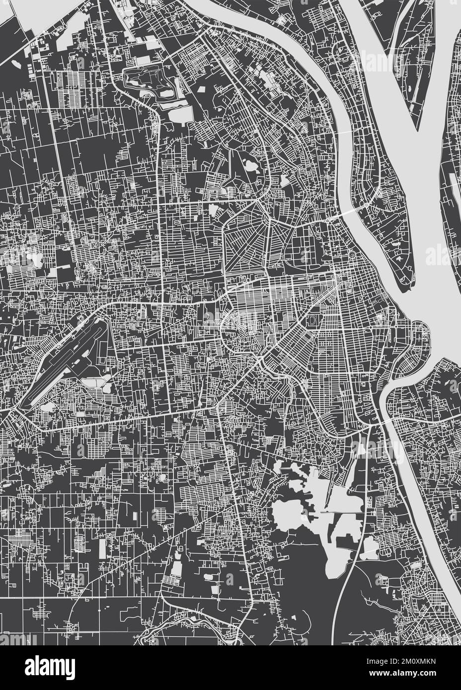 City map Phnom Penh, monochrome detailed plan, vector illustration ...