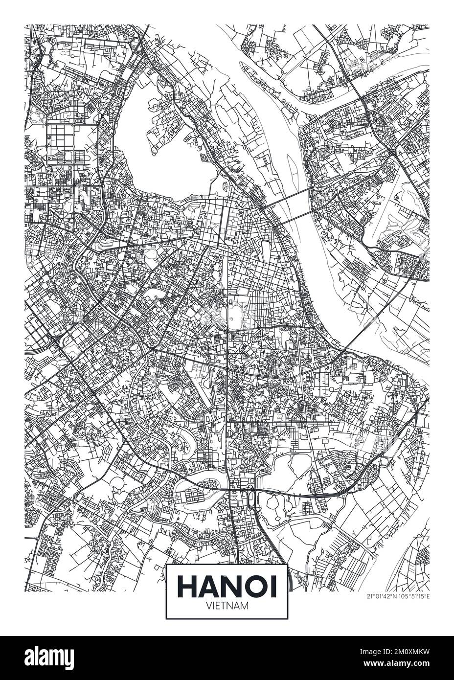 City map Hanoi, urban planning travel vector poster design Stock Vector ...