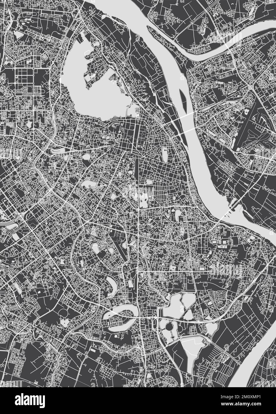 City map Hanoi, monochrome detailed plan, vector illustration Stock ...