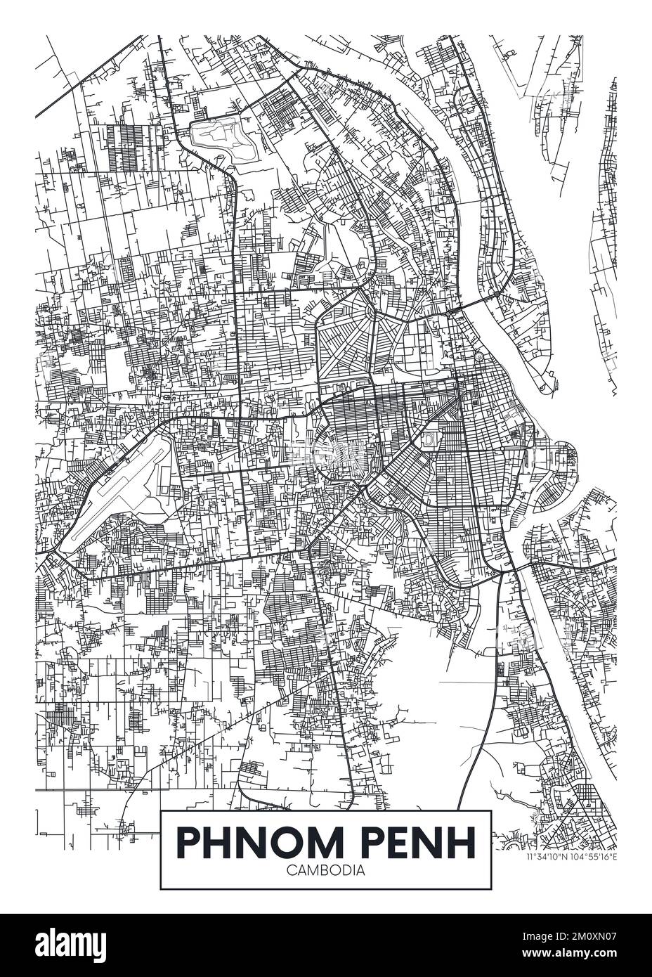 City map Phnom Penh, urban planning travel vector poster design Stock ...