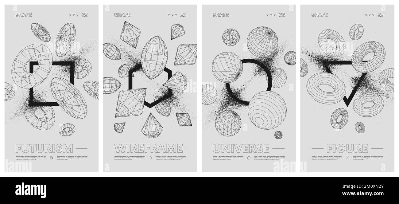 Geometric Shapes With Particle Spray Effect Wireframes Strange