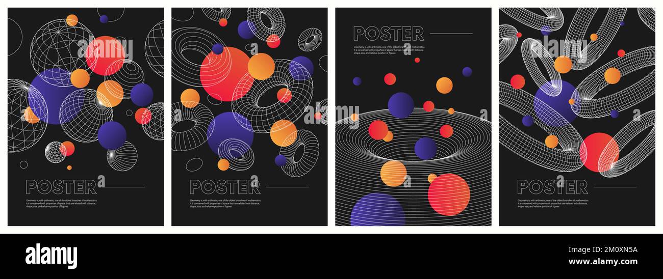 Contemporary composition artwork with strange wireframes of geometric ...