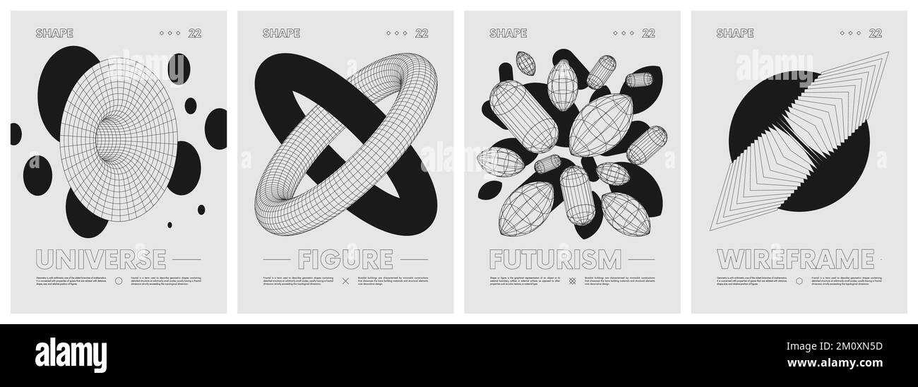 Strange wireframes of geometrical shapes and black geometric figures ...