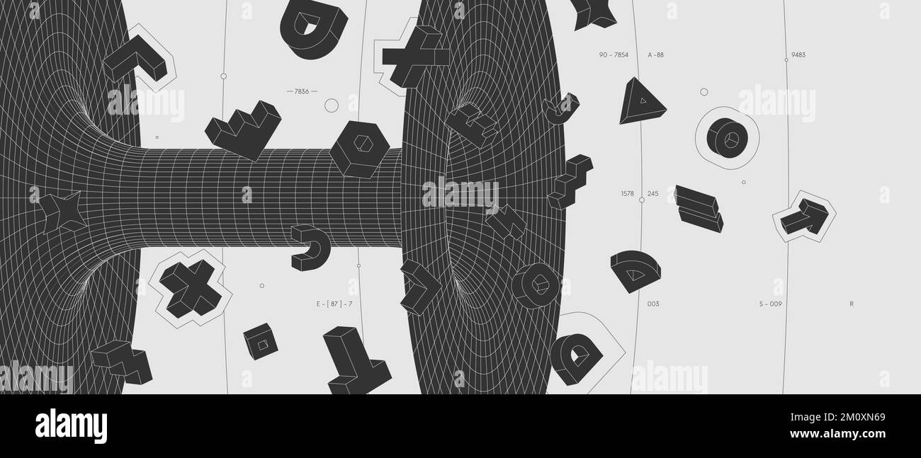 Strange abstract modern wireframes 3d geometric shapes, graphic ...