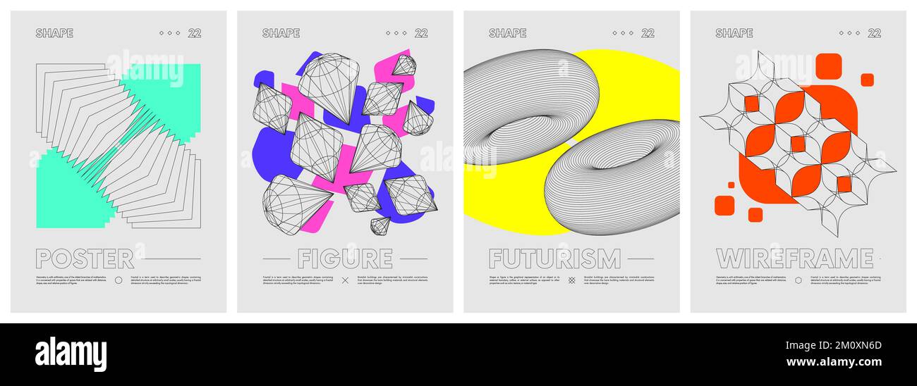 Wireframes strange geometrical shapes and colored geometric figures ...