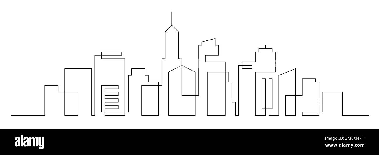 Continuous line city building. One single outline cityscape continuous ...