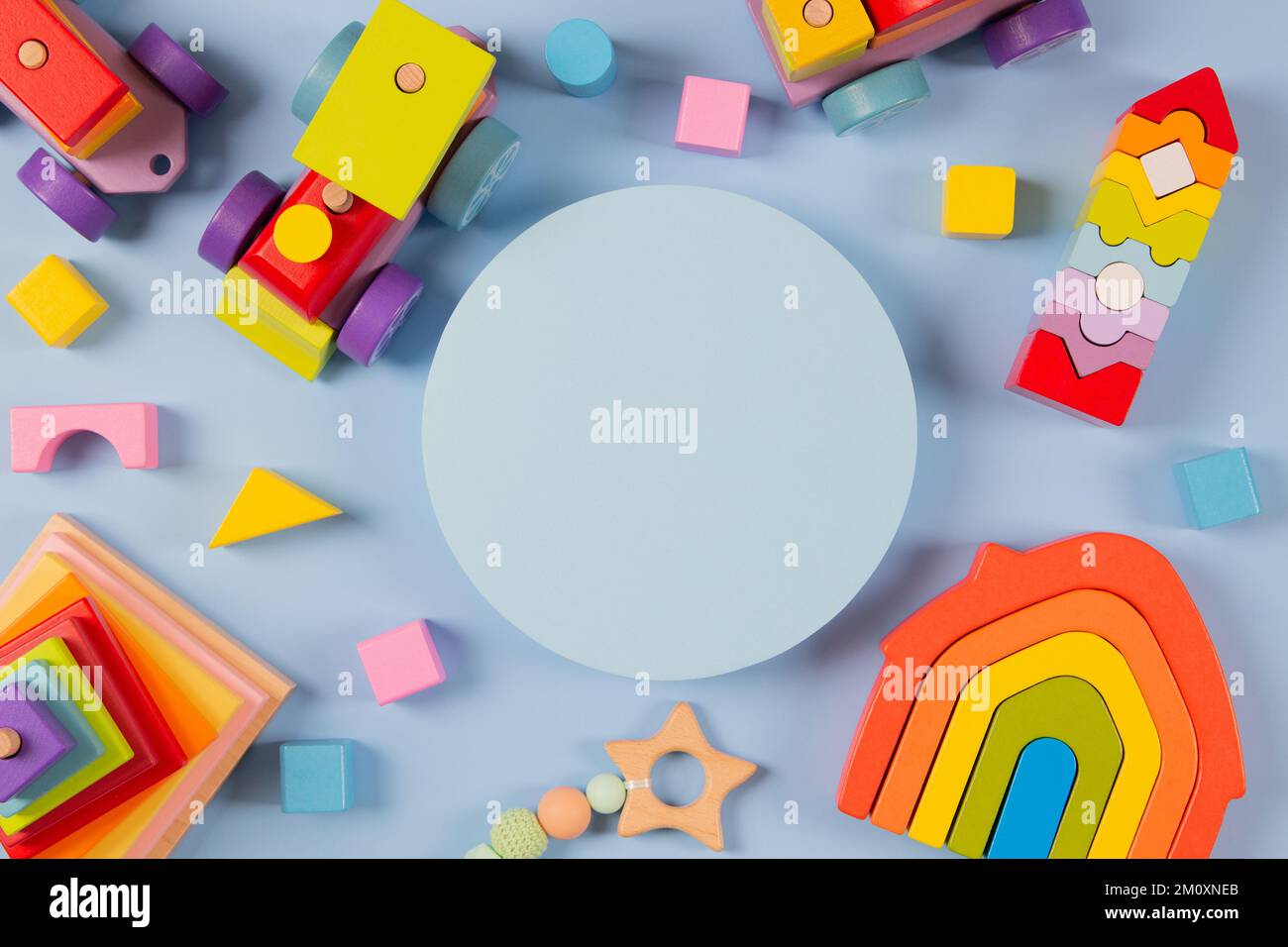 Empty round platform podium stand and natural wooden ecological ...