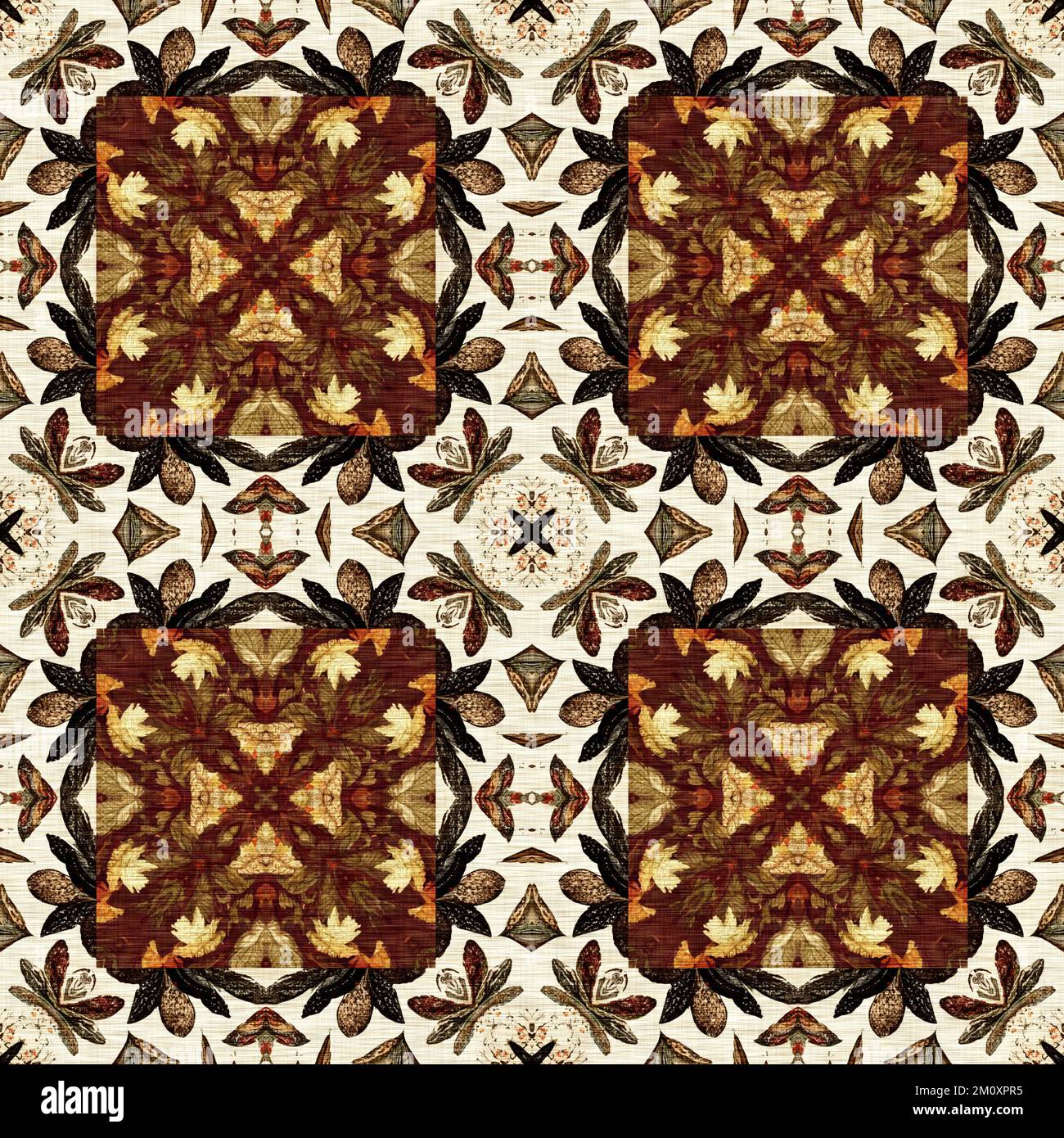 Autumn leaf quilt style vintage seamless pattern. Homely cottage core ...