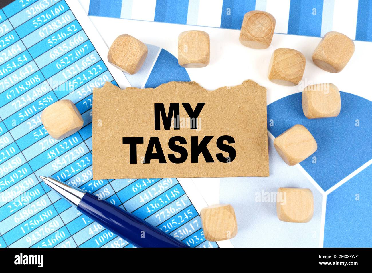 Finance and economics. On documents with graphs and reports, there are ...