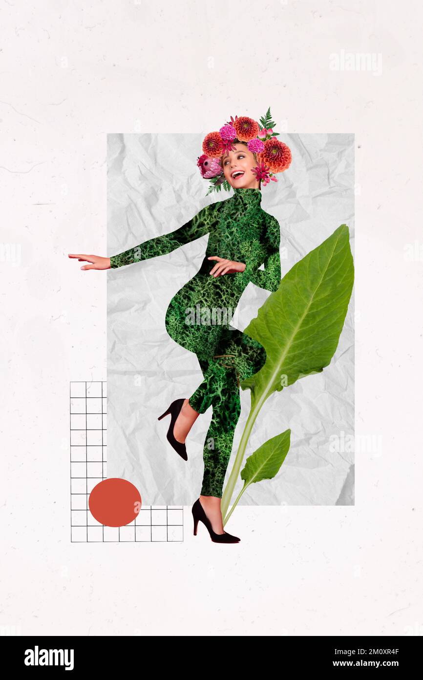 Creative photo 3d collage poster postcard picture of beautiful girl ...